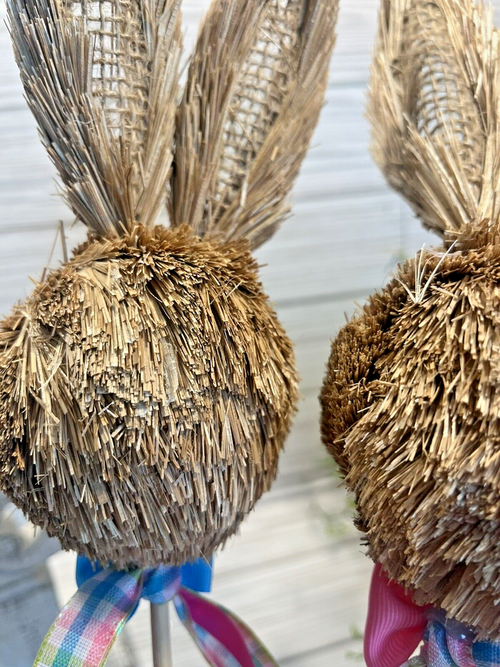 2x Easter Farmhouse HOPPY Rabbits Straw Bunny Heads Rabbit Floral Picks ...
