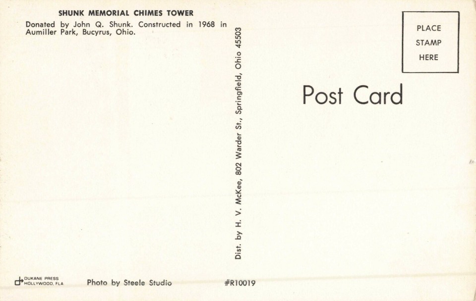 Postcard Shunk Memorial Chimes Tower Bucyrus Ohio | eBay