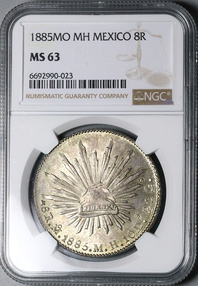 1885-Mo MH NGC MS 63 Mexico 8 Reales Cap Rays Mint State Silver Coin ...