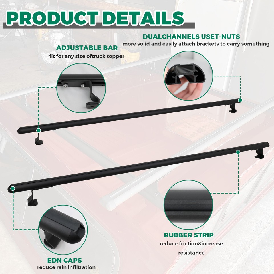 60" Adjustable Aluminum Truck Topper Roof Rack - 500LB Capacity Van ...
