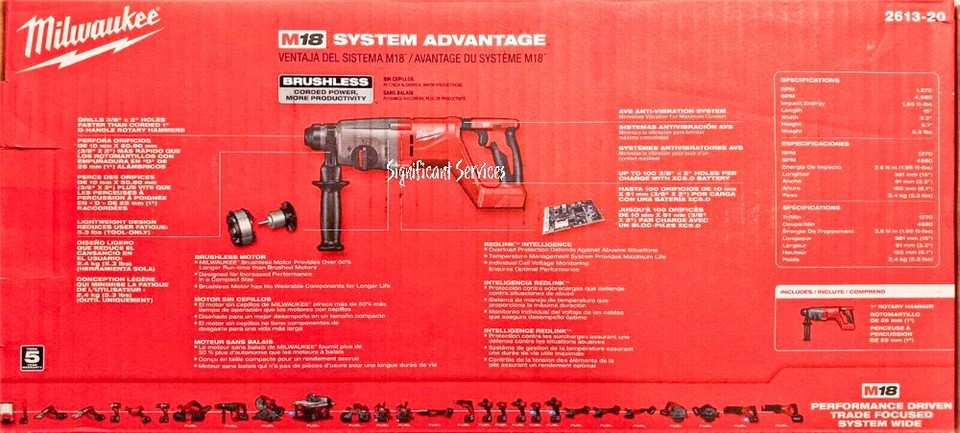 Milwaukee 2613-20 M18™ Brushless Cordless 1” SDS Plus D-Handle Rotary ...