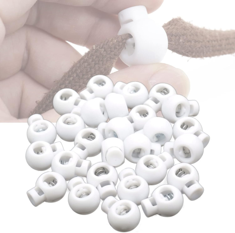 120pcs White Plastic Single Hole Cord Locks, Round Toggle Spring Clips ...