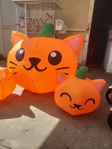 Halloween Inflatable 5FT Long Three Pumpkin Cat Head Combo with Built ...