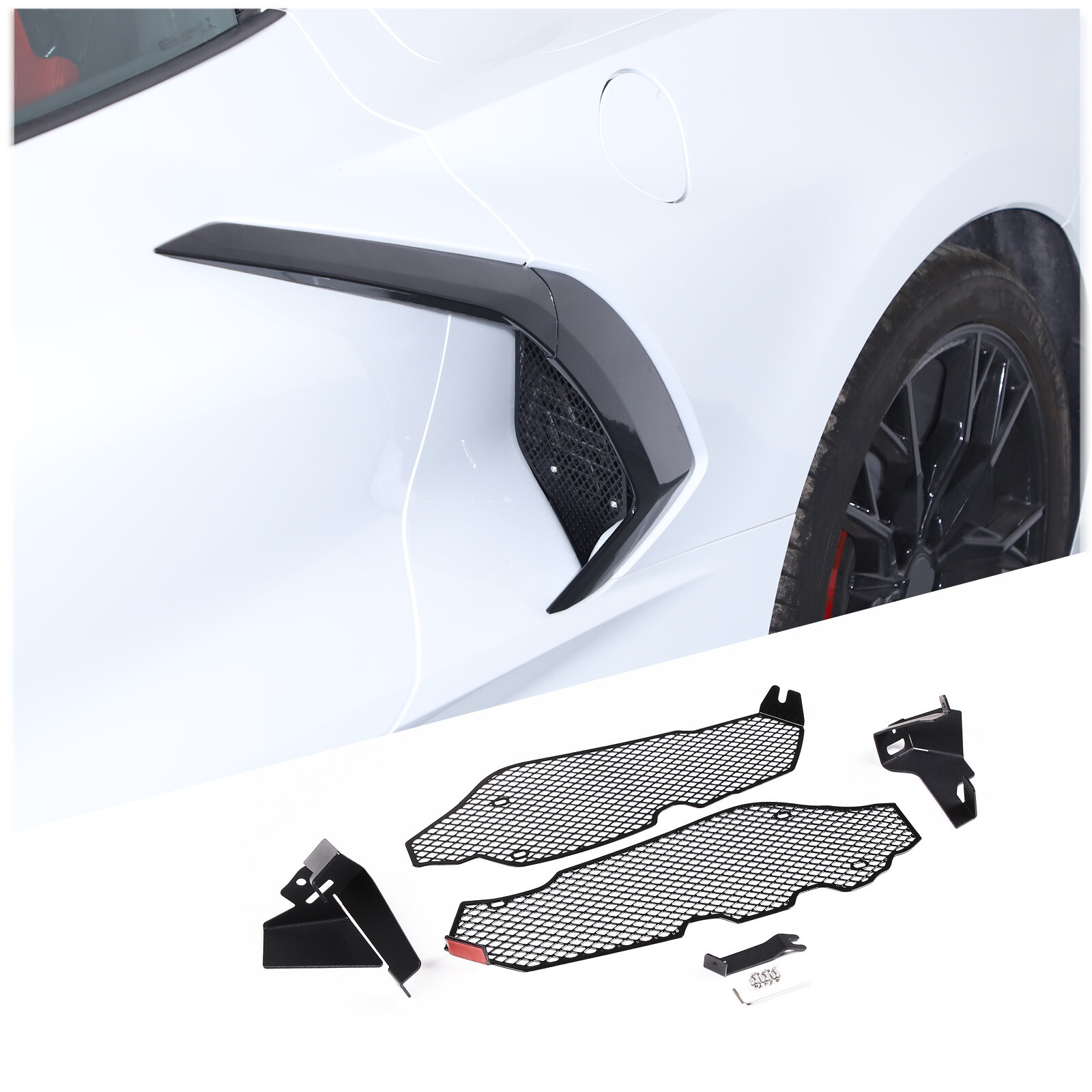 Black Steel Side Intake Mesh Grille Insert Guard For Corvette C8 2020 ...