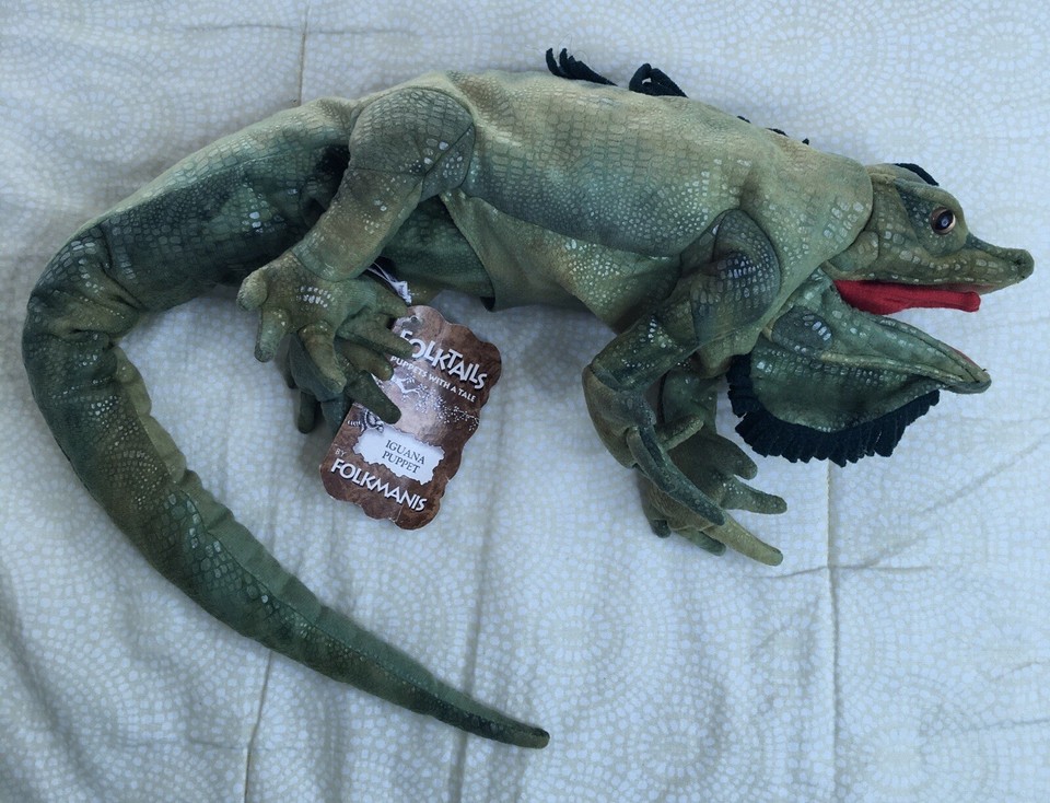 Folkmanis Rhino Iguana Lizard Green Big Realistic Stuffed Plush Puppet 30" | eBay