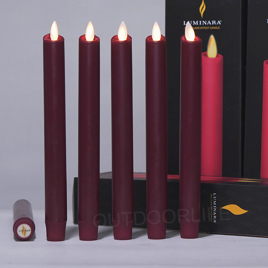 Luminara Flameless Wax Burgundy Taper Candles Moving Wick Remote for ...