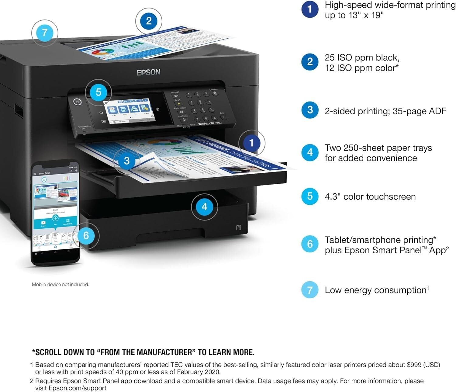 Epson WorkForce Pro WF-7840 Wireless Wide-Format All-in-One Printer ...