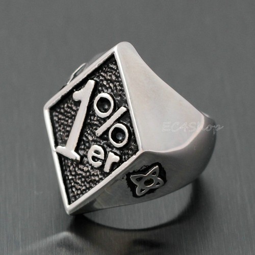 Men's Retro 1%er Outlaw Motor Biker One Percenter Ring Silver Black ...