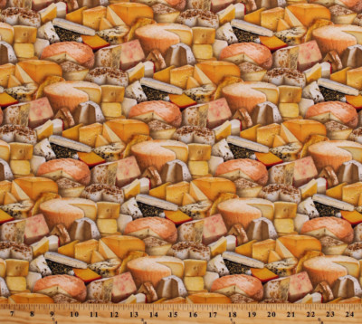 Cheese Blocks Wedges Food Gourmet Kitchen Cotton Fabric Print by Yard ...