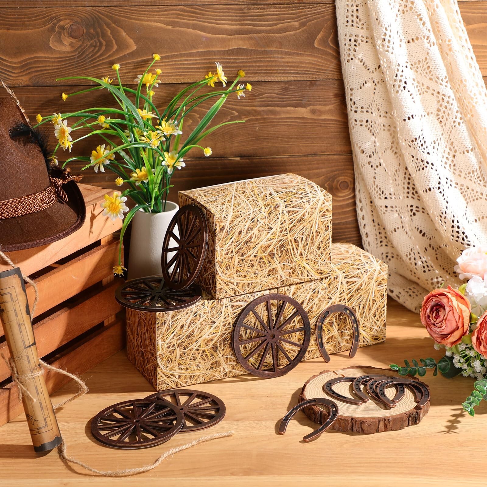 24 Pcs Western Cowboy Party Centerpieces Set Straw Boxes Tables ...