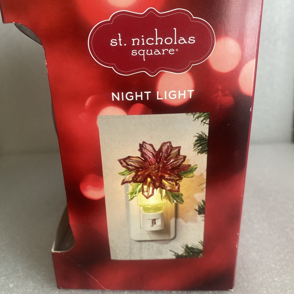 St Nicholas Square Poinsettia Night Light Red Flower New in Box ...