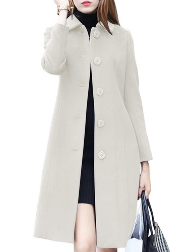 Women's Fall Winter Elegant Single Breasted Long Wool Coat Overcoat ...