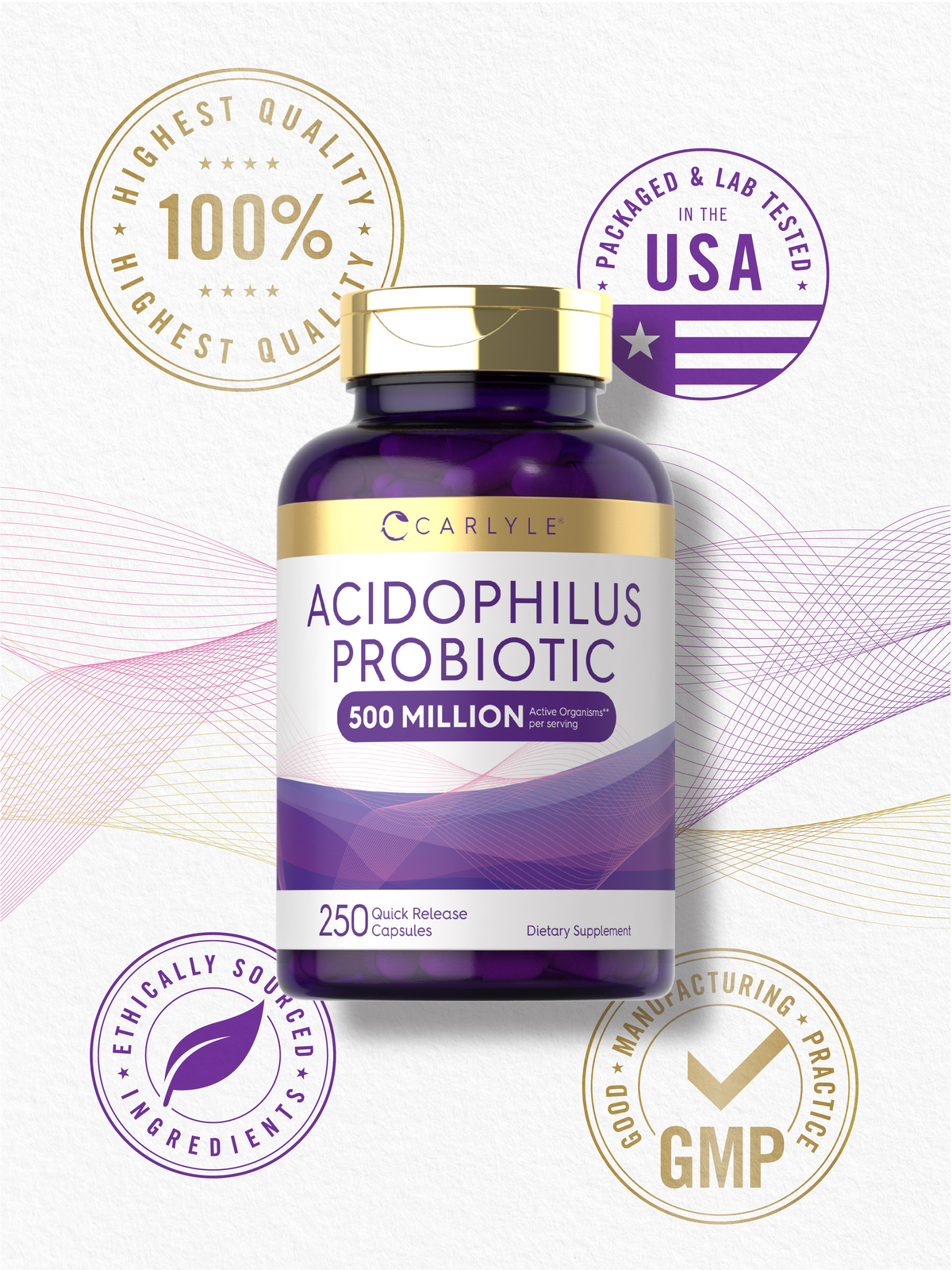 Acidophilus Probiotic | 500 Million CFU | 250 Capsules | Non-GMO | by ...