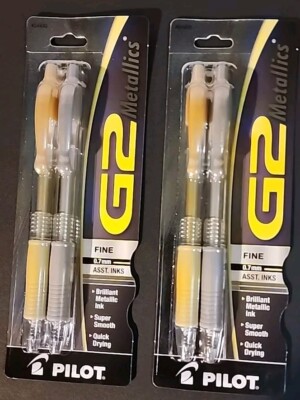 2 Pack Pilot G2 Metallics Retractable Gel Ink Rollerball Pens in Gold ...