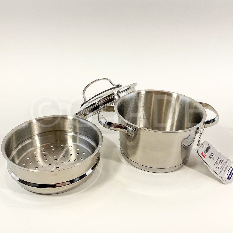 Bergner Veeko 3pc Stainless Steel 1.7-qt Small Multi-functional Steamer ...