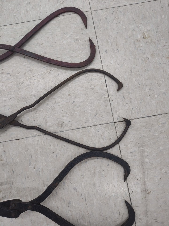 4 ANTIQUE OLD VINTAGE LARGE HEAVY ICE BLOCK CARRIER TONGS | eBay