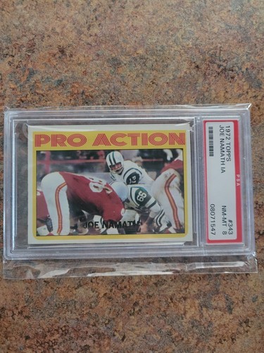 1972 Topps Football Card Joe Namath, Pro Action, High Number, #343, PSA ...