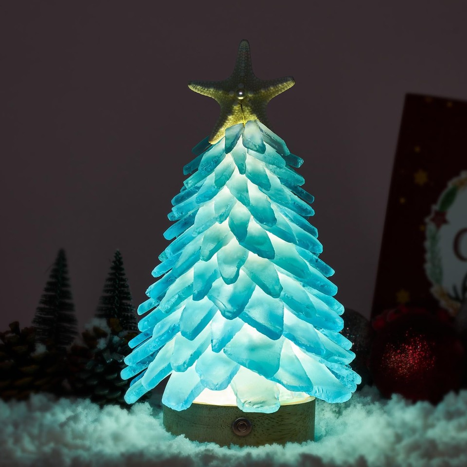 Blue Sea Glass Christmas Tree - Handcrafted Mini Christmas Tree with ...