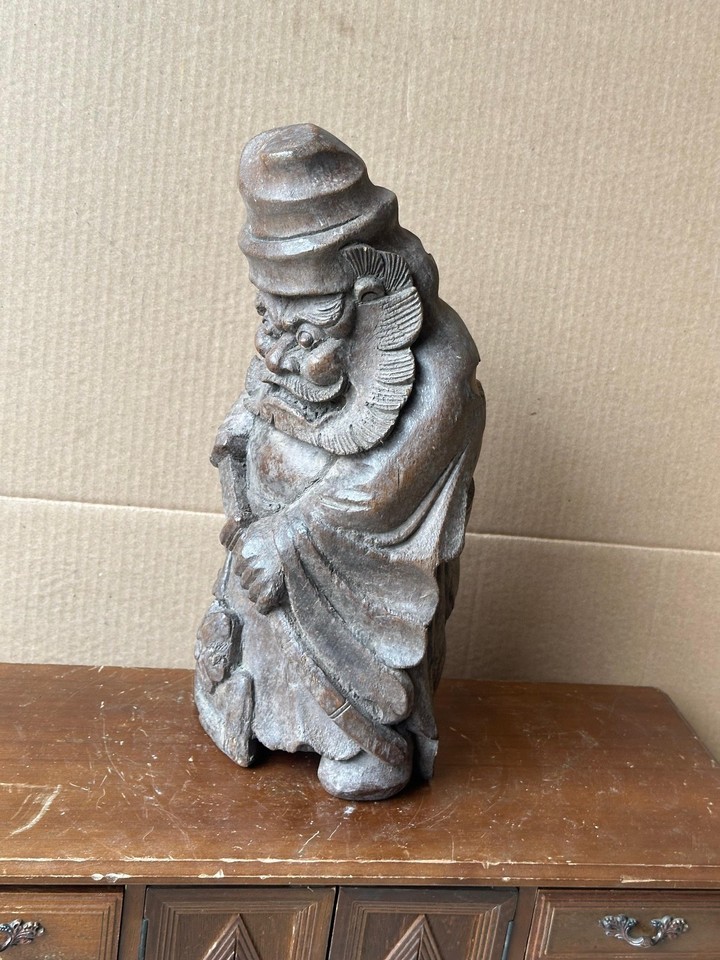 Antique Chinese Carved Wood Zhong Kui Statue – Chung Kwei Demon Queller ...