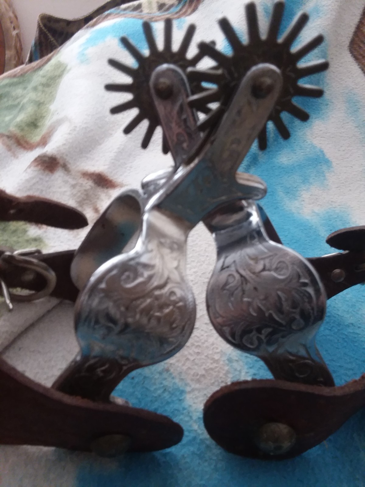 Nice vintage set of spurs with straps, raised design | eBay