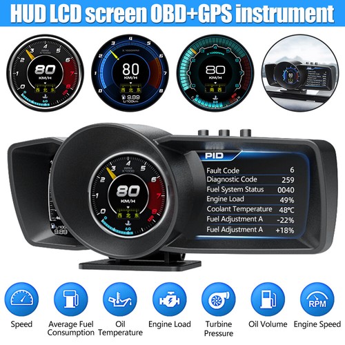 Smart Car OBD2+GPS Gauge HUD Head-Up Digital Display Speedometer Turbo ...