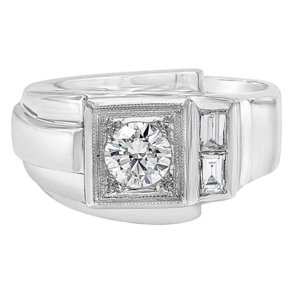 Simulated 1.10CT Brilliant Round & Baguette Cut White Sapphire Men's ...