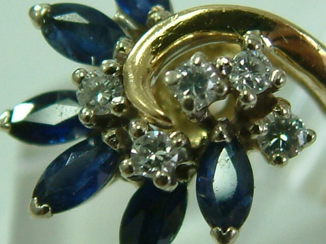 1970S SOLID 18CT YELLOW GOLD SAPPHIRES DIAMONDS FLOWER SPRAY CLUSTER ...