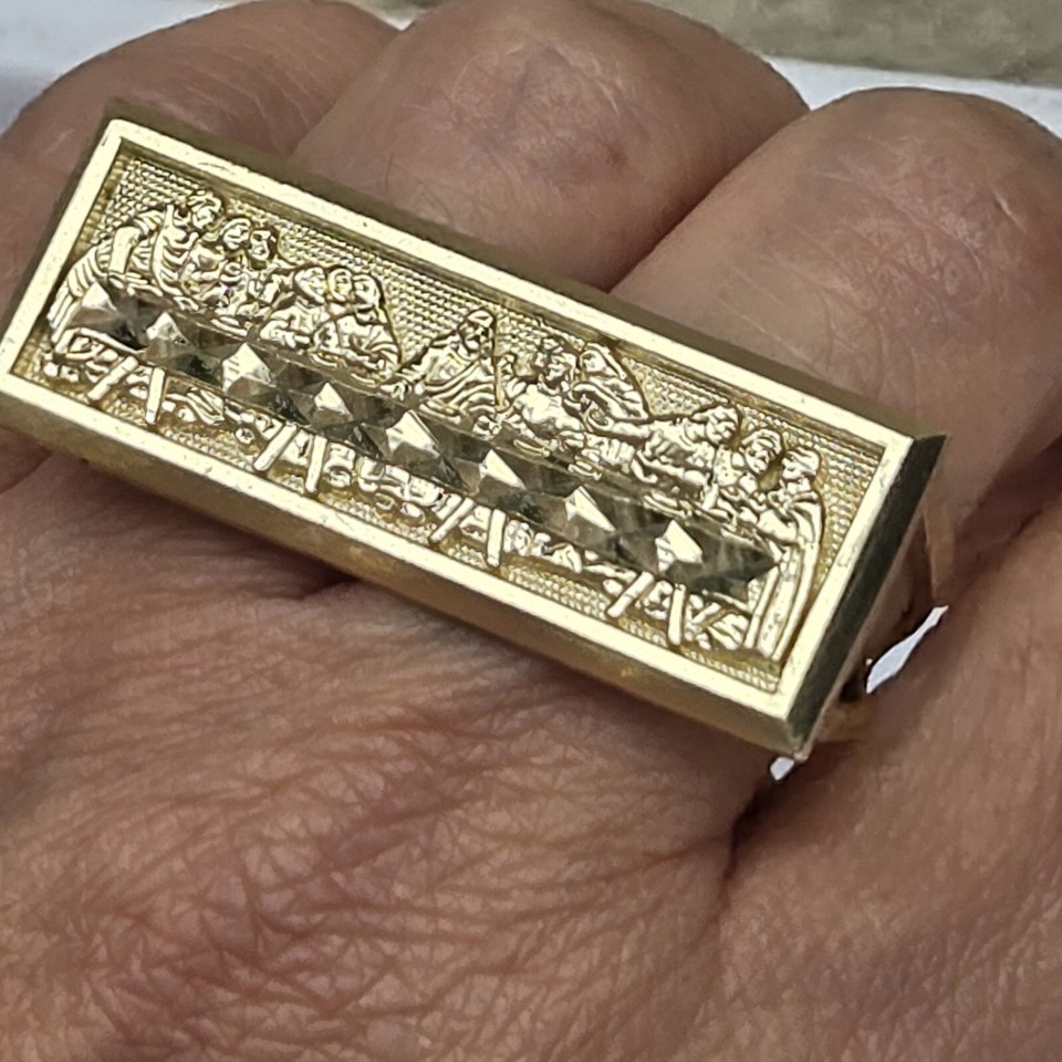 10k yellow Gold Last Supper double 2 finger knuckle bar Ring Siz 9 9.5 ...