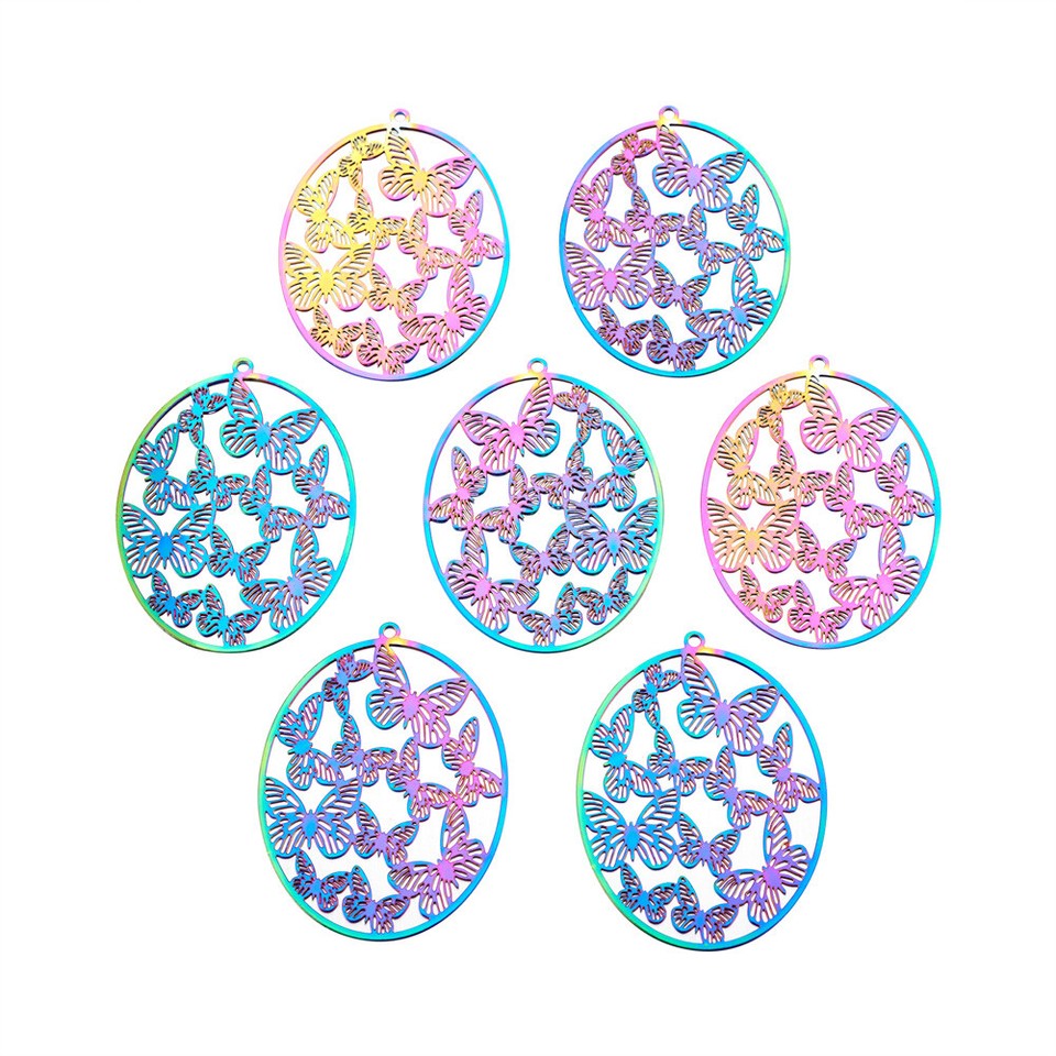 50pcs Colorful Vacuum Plating 201 Stainless Steel Filigree Pendants 23 ...