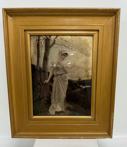 Antique Picture Crystoleum Victorian 19thc Girl in Garden | eBay