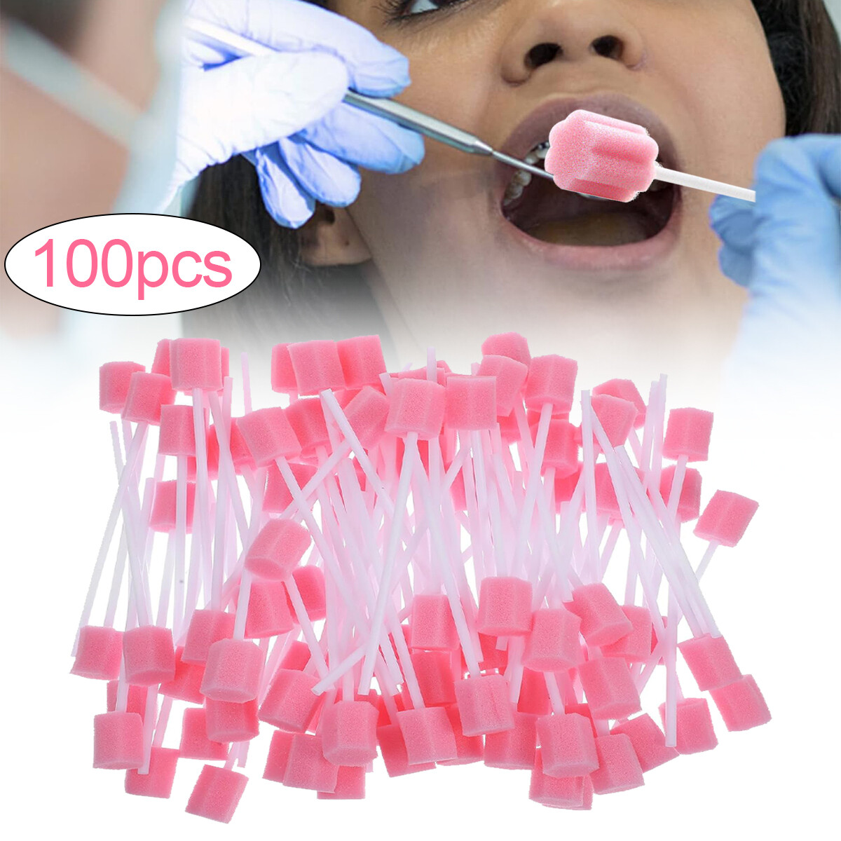 100pcs Disposable Oral Care Sponge Swab Dental Mouth Tooth Cleaning ...