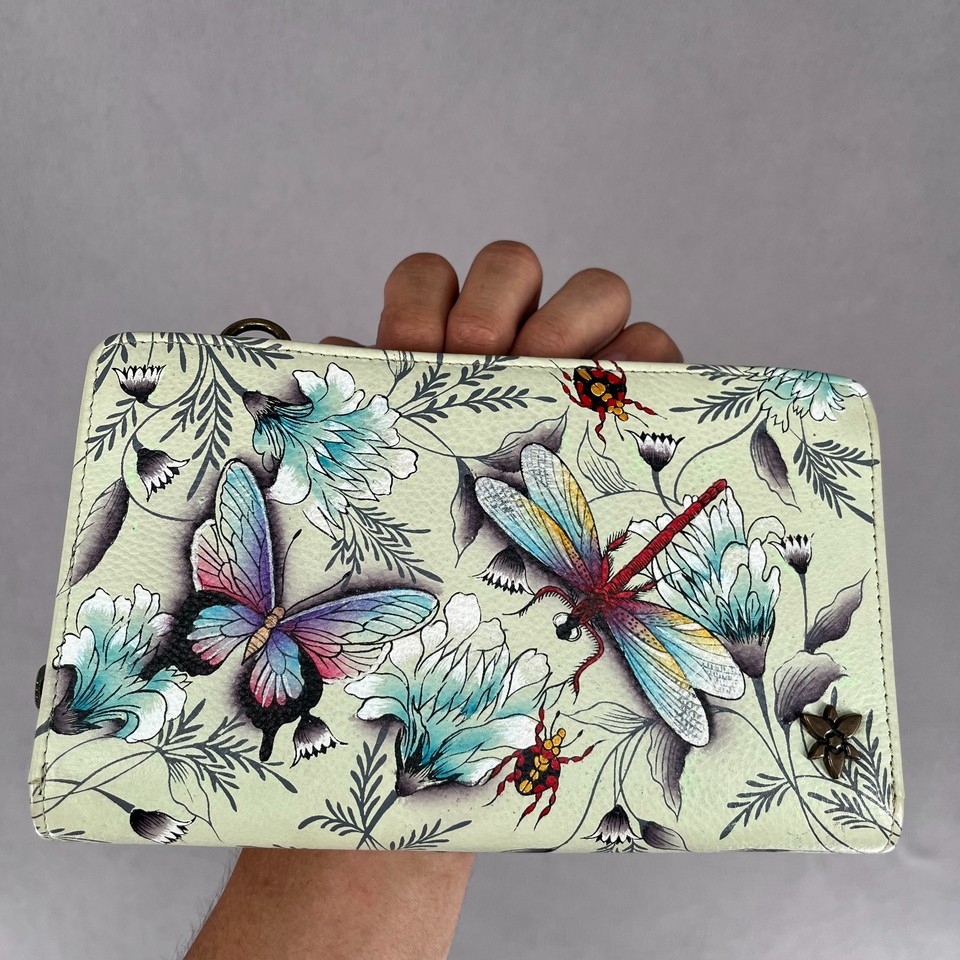 Anuschka Wallet Womens Green Butterfly Hand Painted Leather Floral Art ...