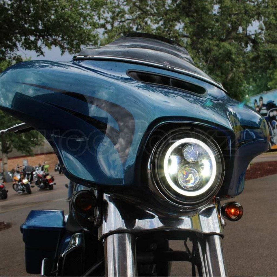 Hogworkz Chrome 7" LED HaloMaker Headlight with Auxiliary Halo Passing ...