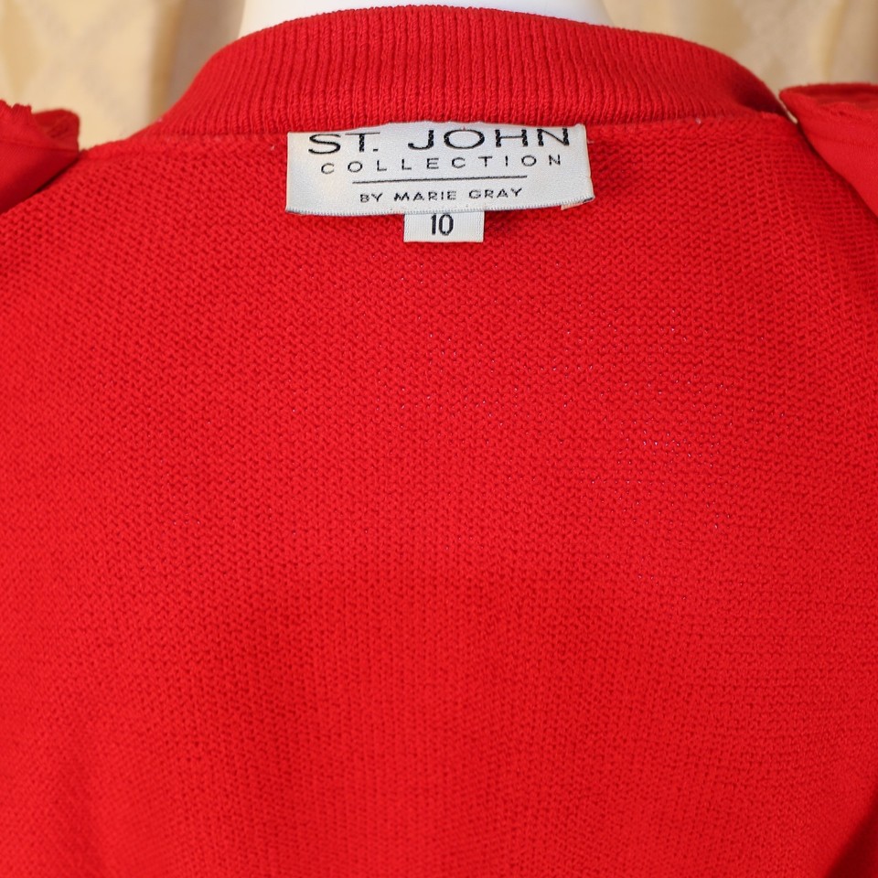 ST. JOHN Red Gold Santana Knit Ornaments Buttons Women Skirt Suit Size ...