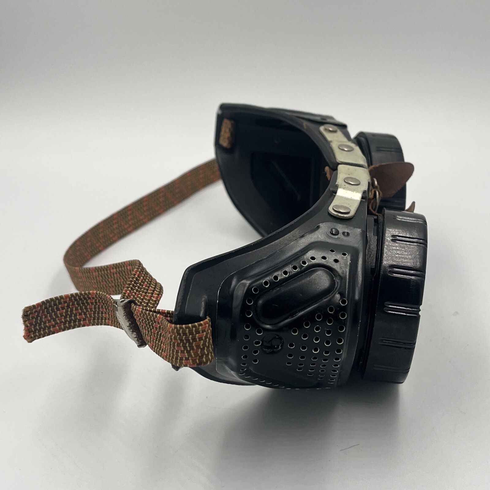 Vtg Safety Goggles Green/ Gray Triple Lens Leather No… - Gem