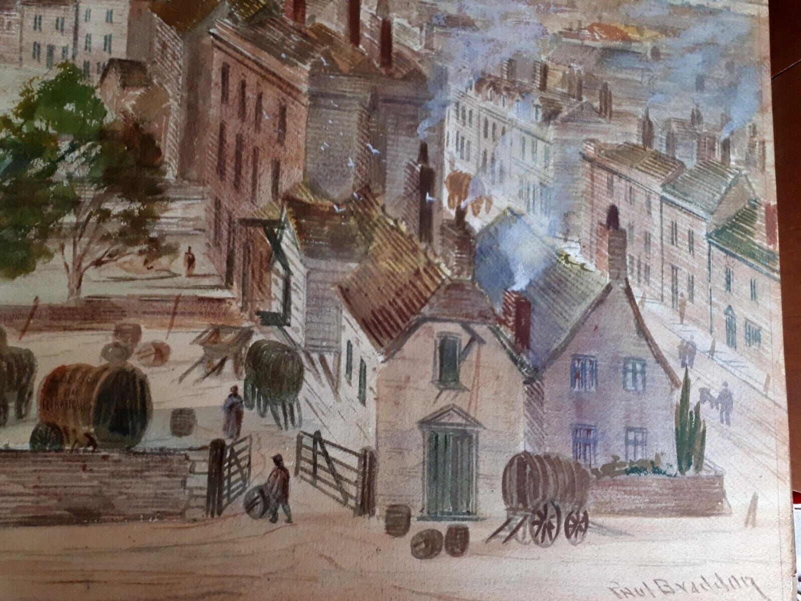 Huge Paul Braddon c 1900 Watercolour Painting Birmingham City Centre ...