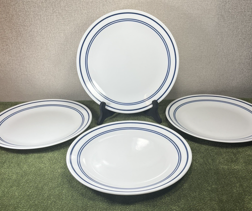 Corelle CLASSIC CAFE BLUE Set of 4 Dinner Plates 10-1/4" White w/ Blue ...