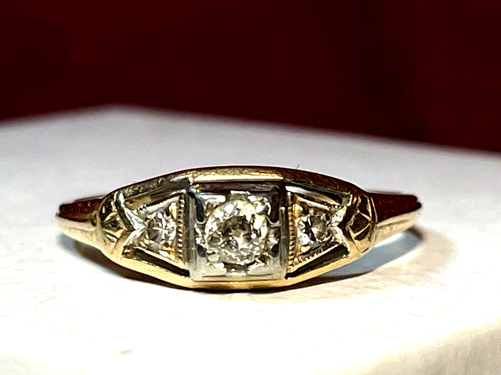 ANTIQUE 14K GOLD ROSE CUT DIAMOND RING SIGNED TRAUB… - Gem