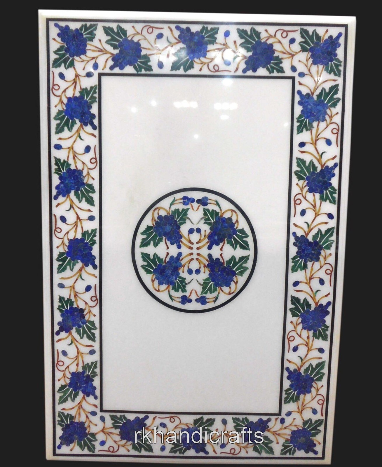 24x36 Inches Marble Outdoor Table Lapis Lazuli Stone Inlay Work Coffee ...