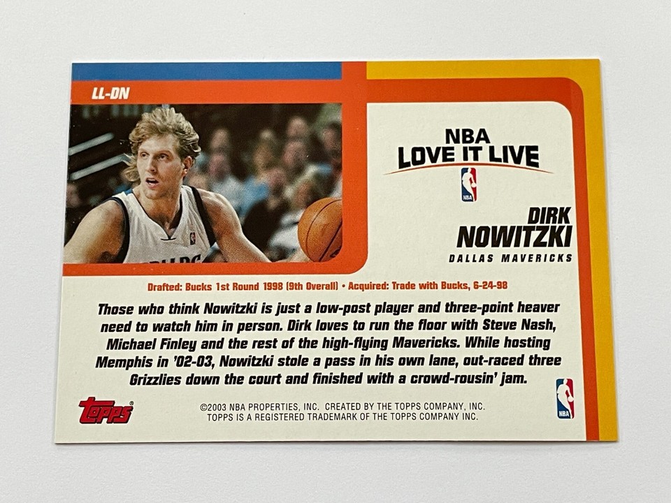 2003-04 Topps Basketball Love it Live - Dirk Nowitzki - Dallas ...
