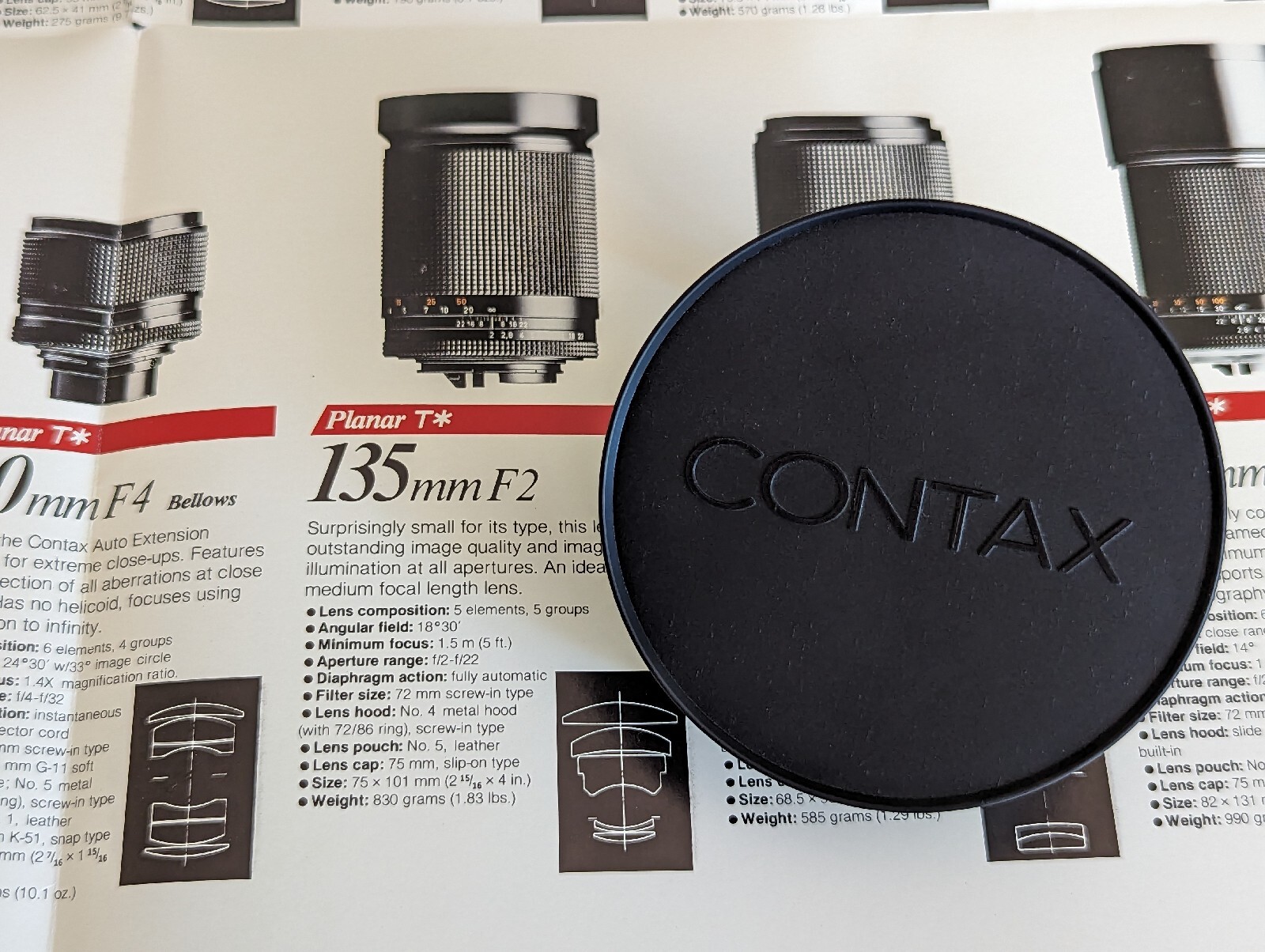 CONTAX 75mm Slip-On Lens Cap fits Carl Zeiss T* Planar 2/135 & Sonnar 2 ...