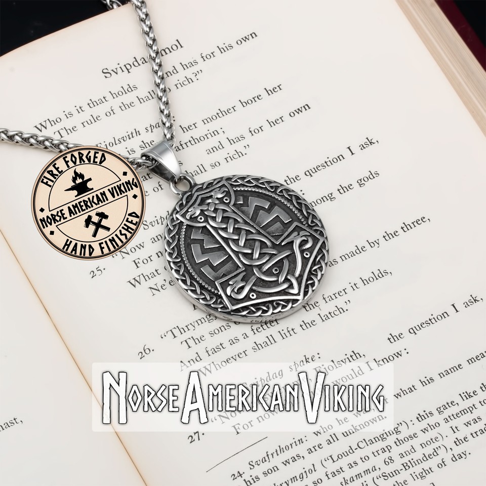Viking Mjolnir Sowilo Rune Medallion Stainless Steel Pendant Necklace ...