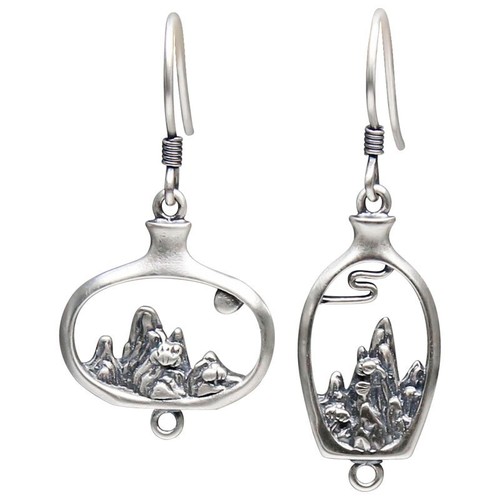 Vintage 925 Sterling Silver Landscape Earrings Mountain Drop Dangle ...