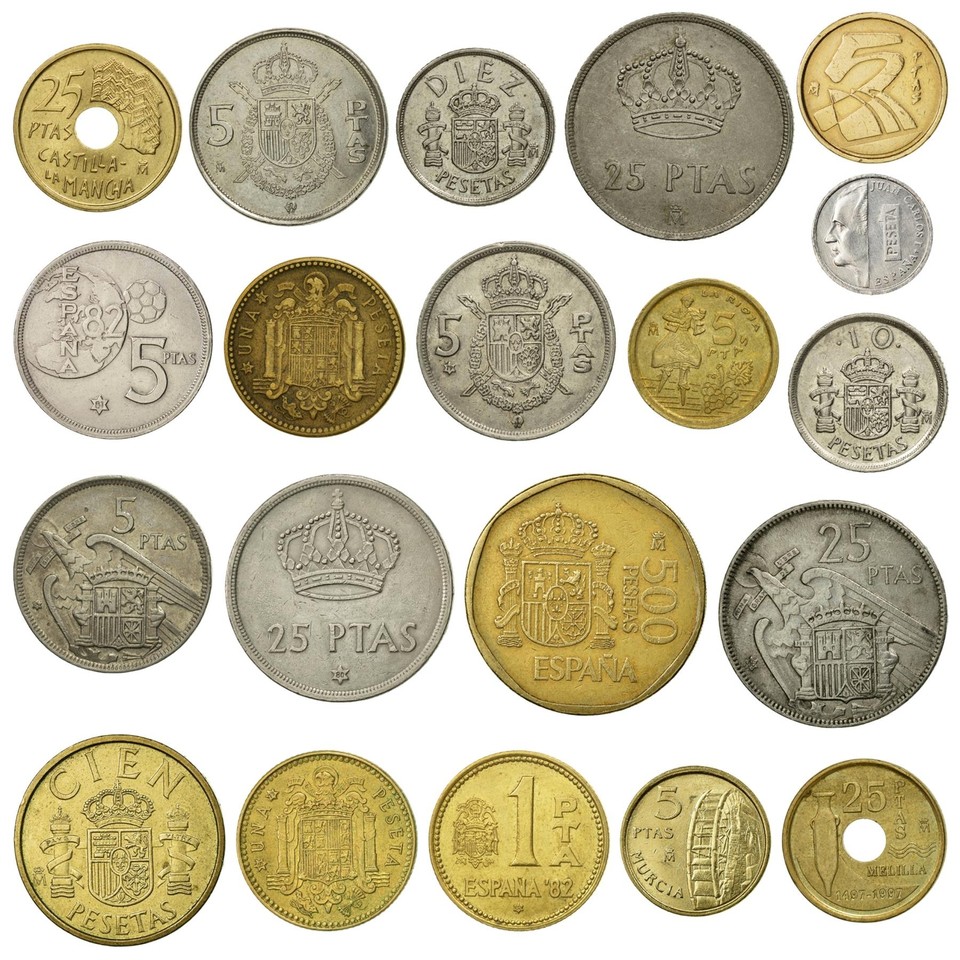 20 Spain Coins | Spanish Currency Collection | 1 - 500 Pesetas | 1946 ...