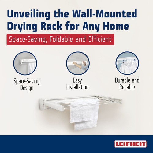 Leifheit Wall Mounted Clothes Drying Rack with 5 Rods and Foldable ...