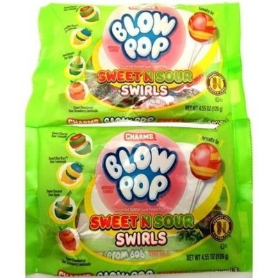 2 x Charms Blow Pop Sweet N Sour Swirls Lollipops 4.55 oz/7pc Each Bag ...