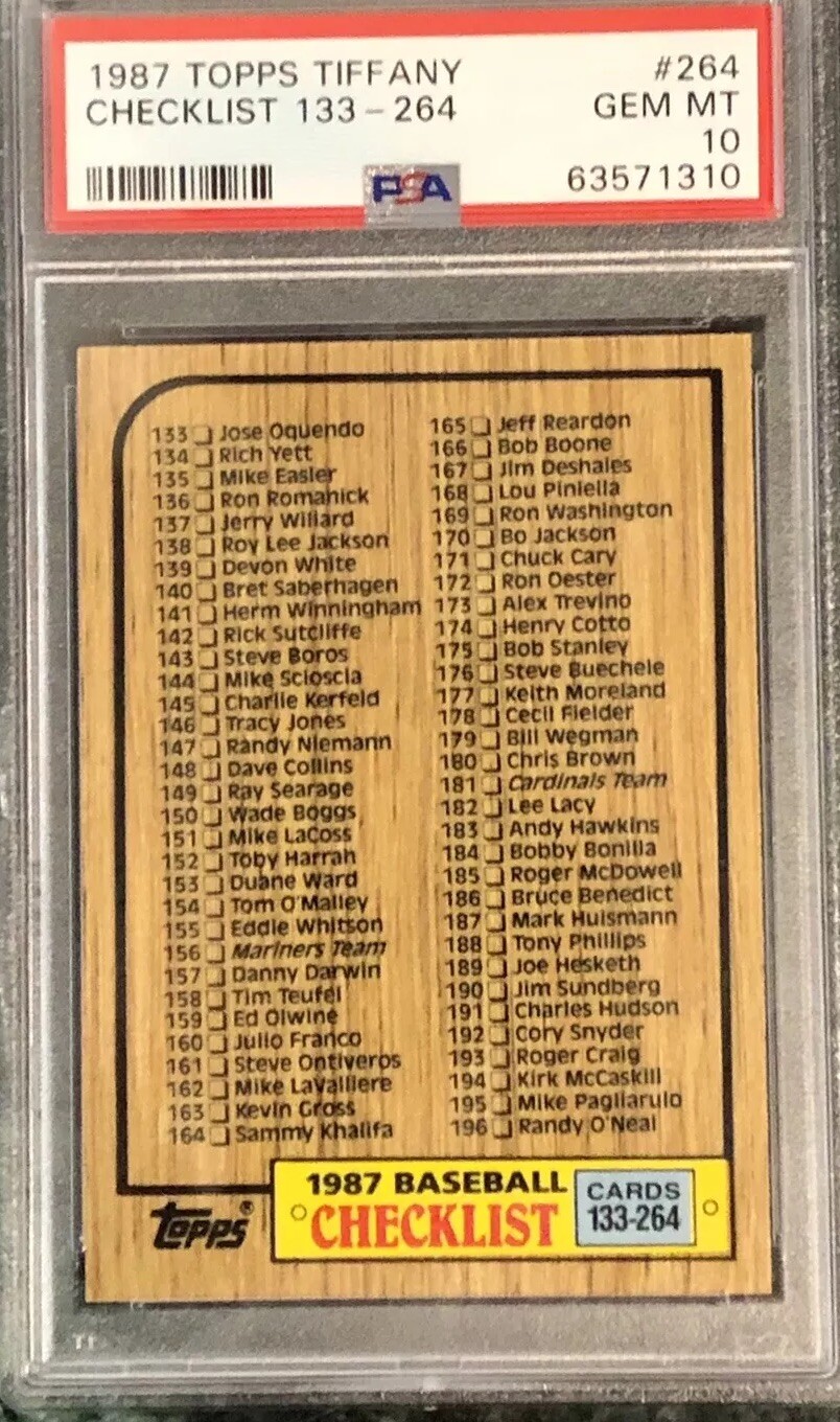 1987 Topps Tiffany #264 Checklist PSA 10 GEM MT Pop. 3 | eBay