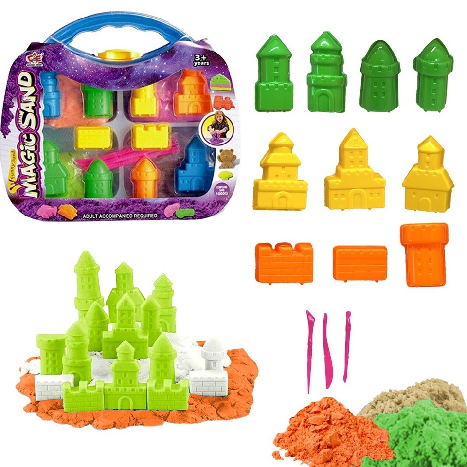 Magic Play Sand 1kg Colour Sand Fun Castle Moulds Storage Case ...