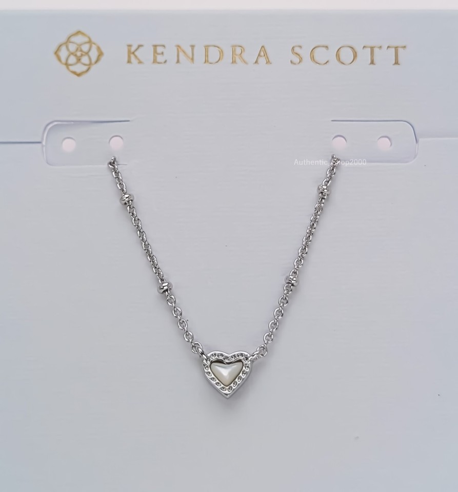 NEW 100% KENDRA SCOTT 217 Ivory Mother-of-Pearl Silver Mini Ari Heart ...