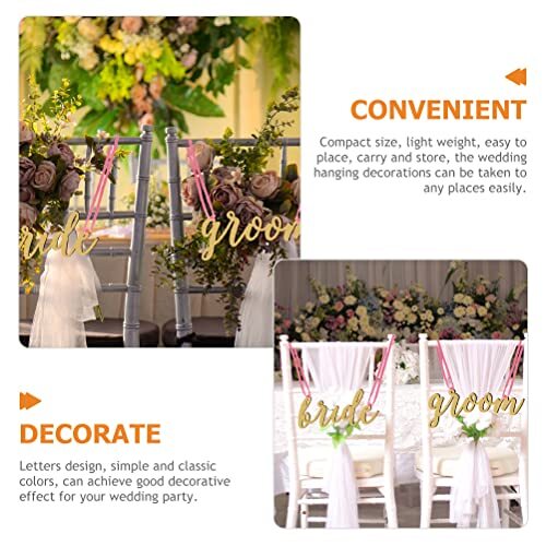 Bride And Groom Chair Signs Wooden Chair Banner With Ribbon Wedding ...